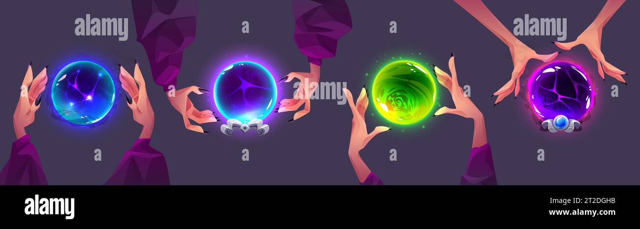 Magic glass crystal ball and hand for telling future fortune. Predict ...