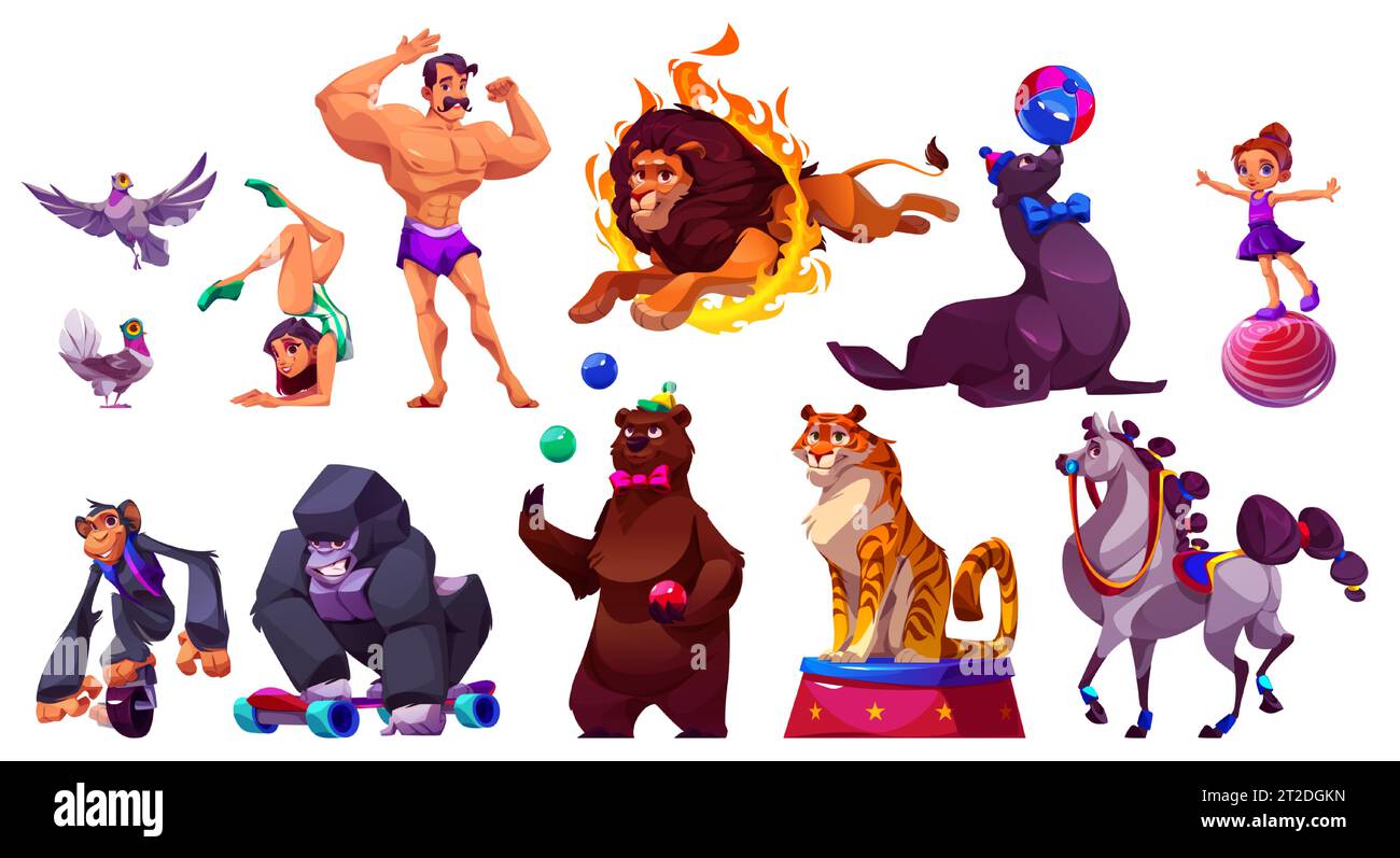 Circus carnival character illustration vector set. Acrobat, juggler ...