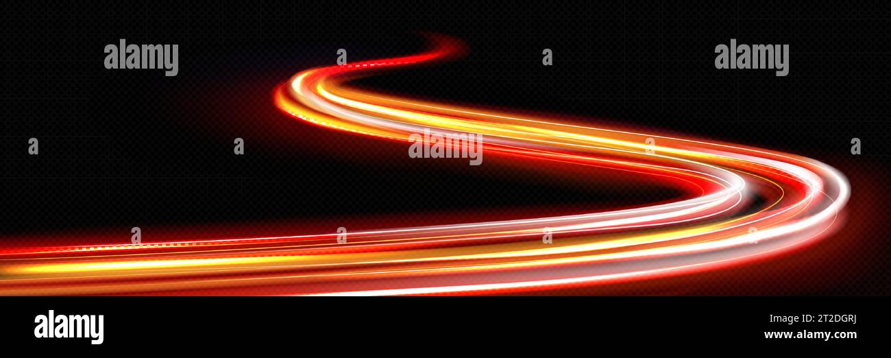 High speed curves of driving line with light neon effect. Red and ...