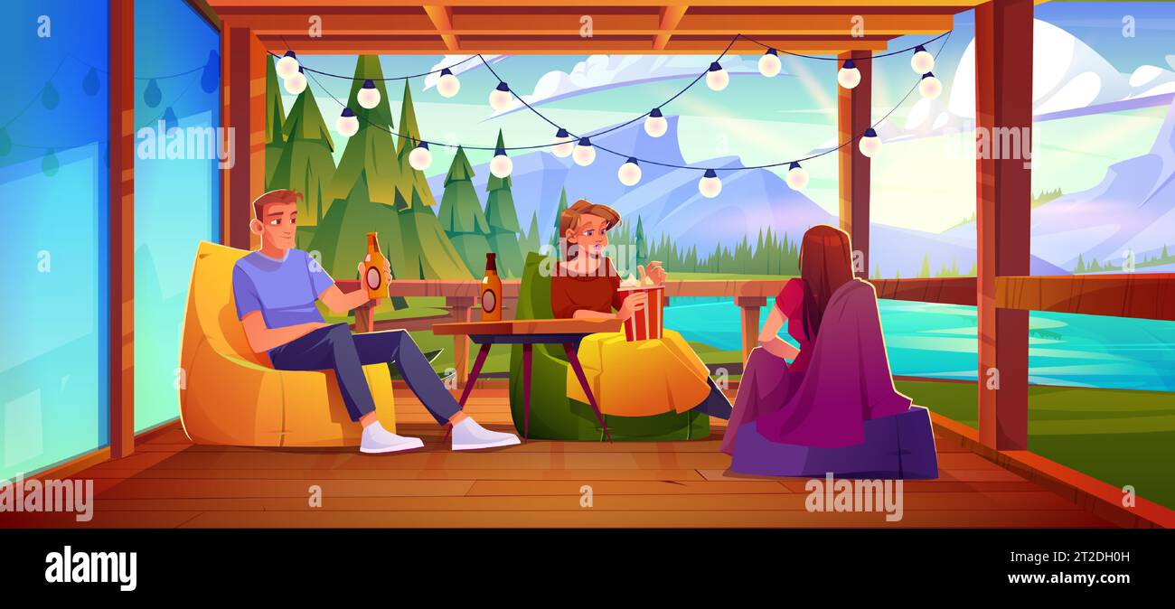 Young adults on patio Stock Vector Images - Alamy