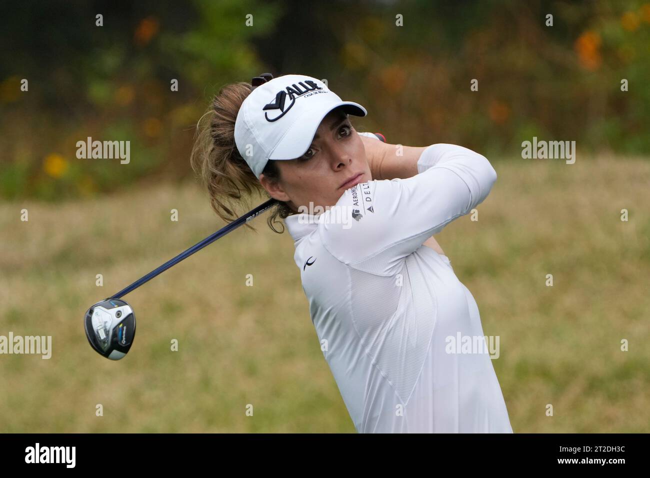 Gaby Lopez of Mexico watches her tee shot on the third hole during the ...