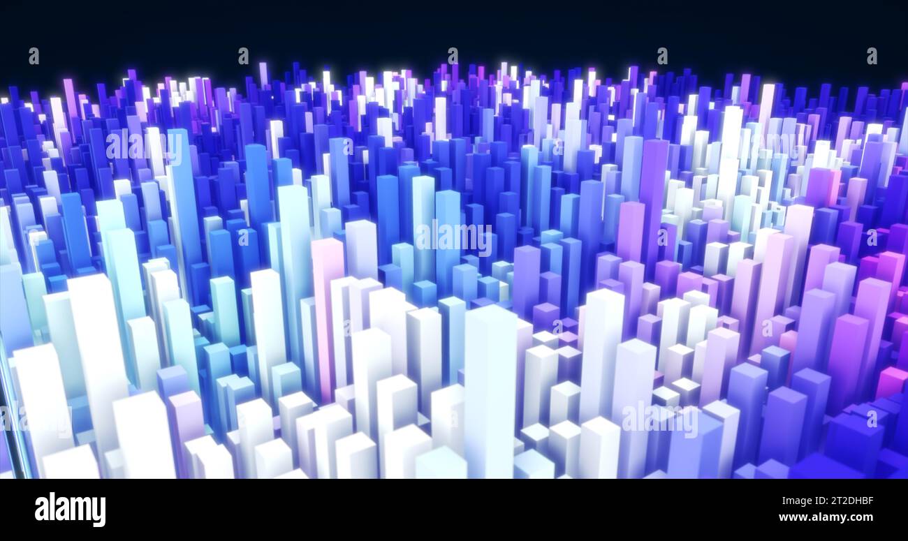 Abstract purple landscape of futuristic rectangles moving waves ...