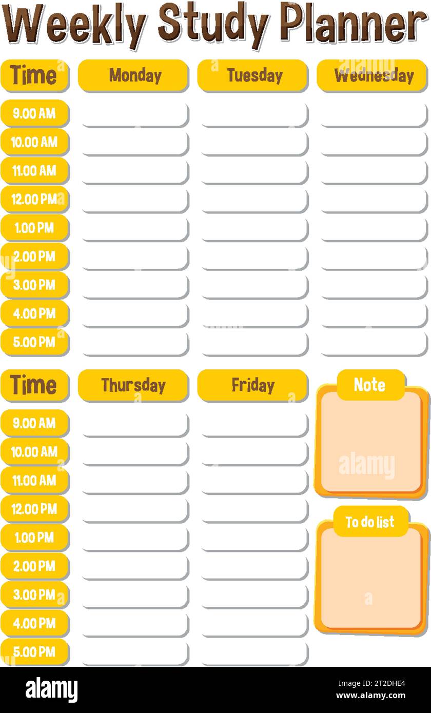 A vector cartoon illustration of a weekly study planner divided by each ...