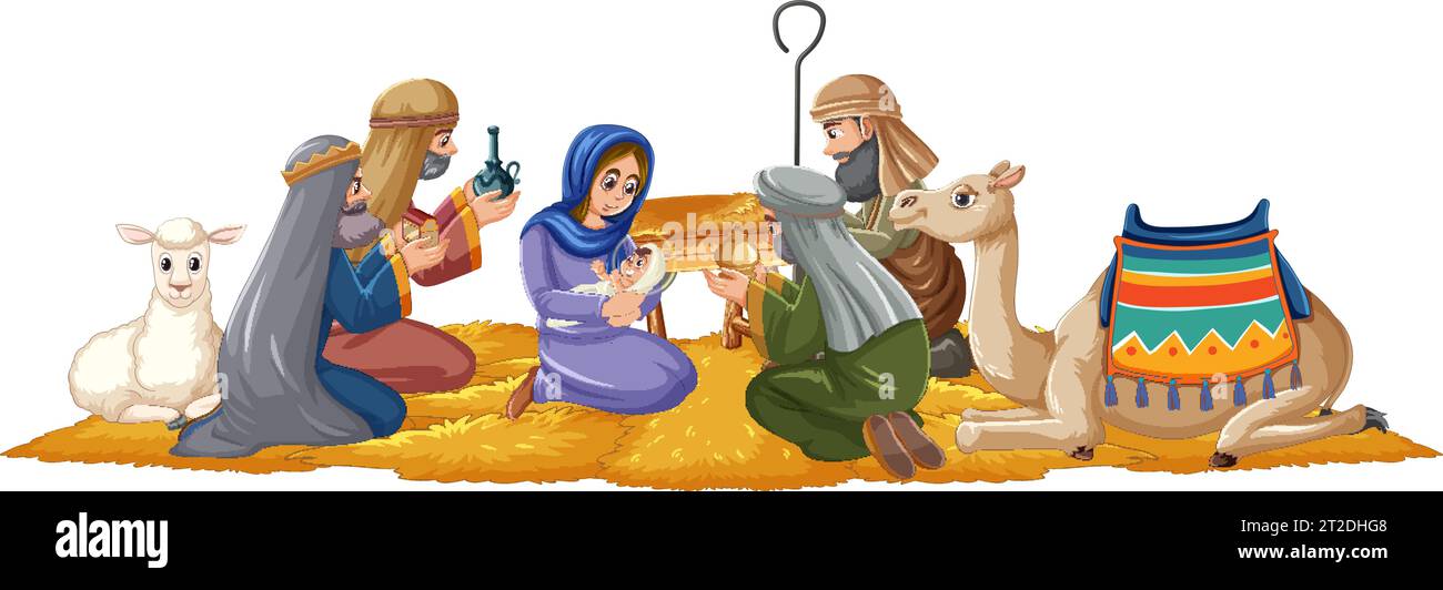 Angel informs shepherds of Jesus' birth, bringing gifts Stock Vector ...