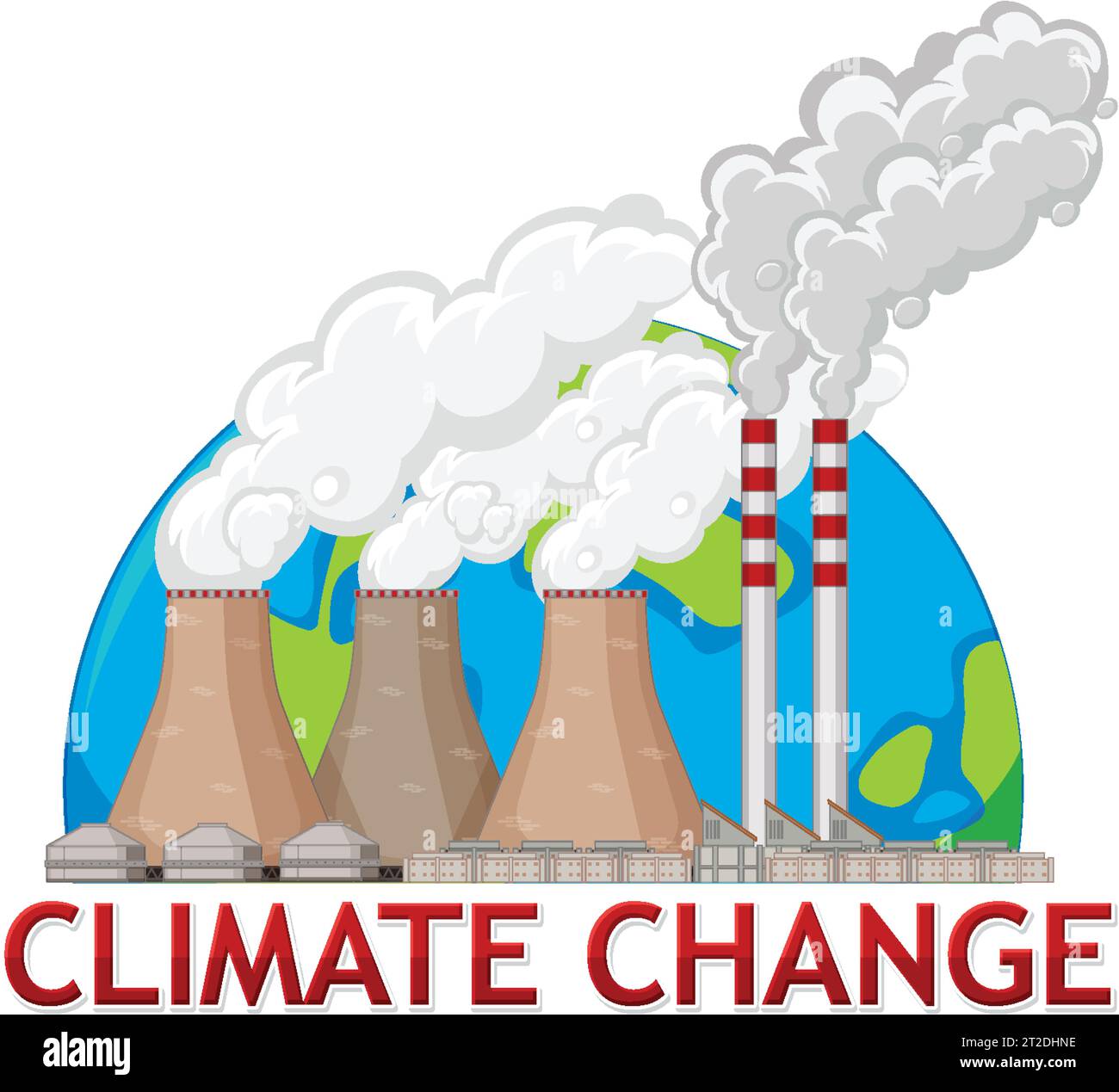 Vector cartoon illustration of a factory releasing pollution, impacting ...