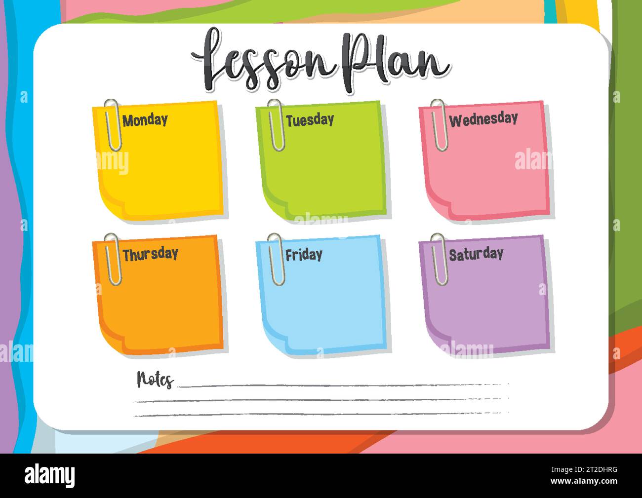 A vibrant template for organizing weekly lessons Stock Vector Image ...
