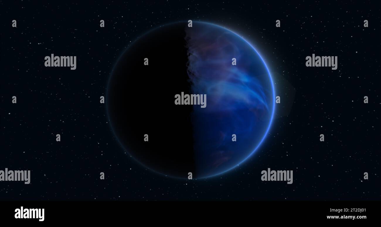 Abstract realistic space spinning planet round sphere with a blue water ...