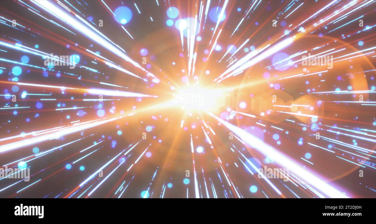 Abstract blue yellow flying stars bright glowing in space with ...