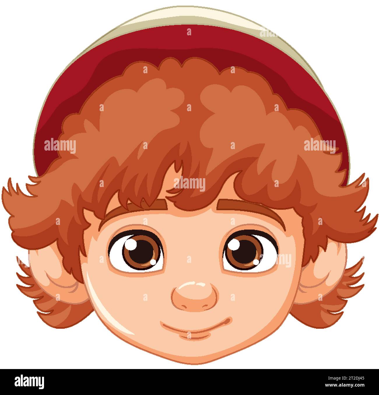 A red-headed boy with a neutral facial expression wearing a beanie hat ...