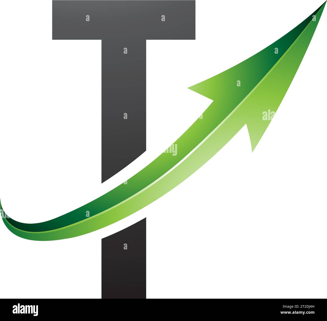 Green and Black Futuristic Letter T Icon with a Glossy Arrow on a White ...