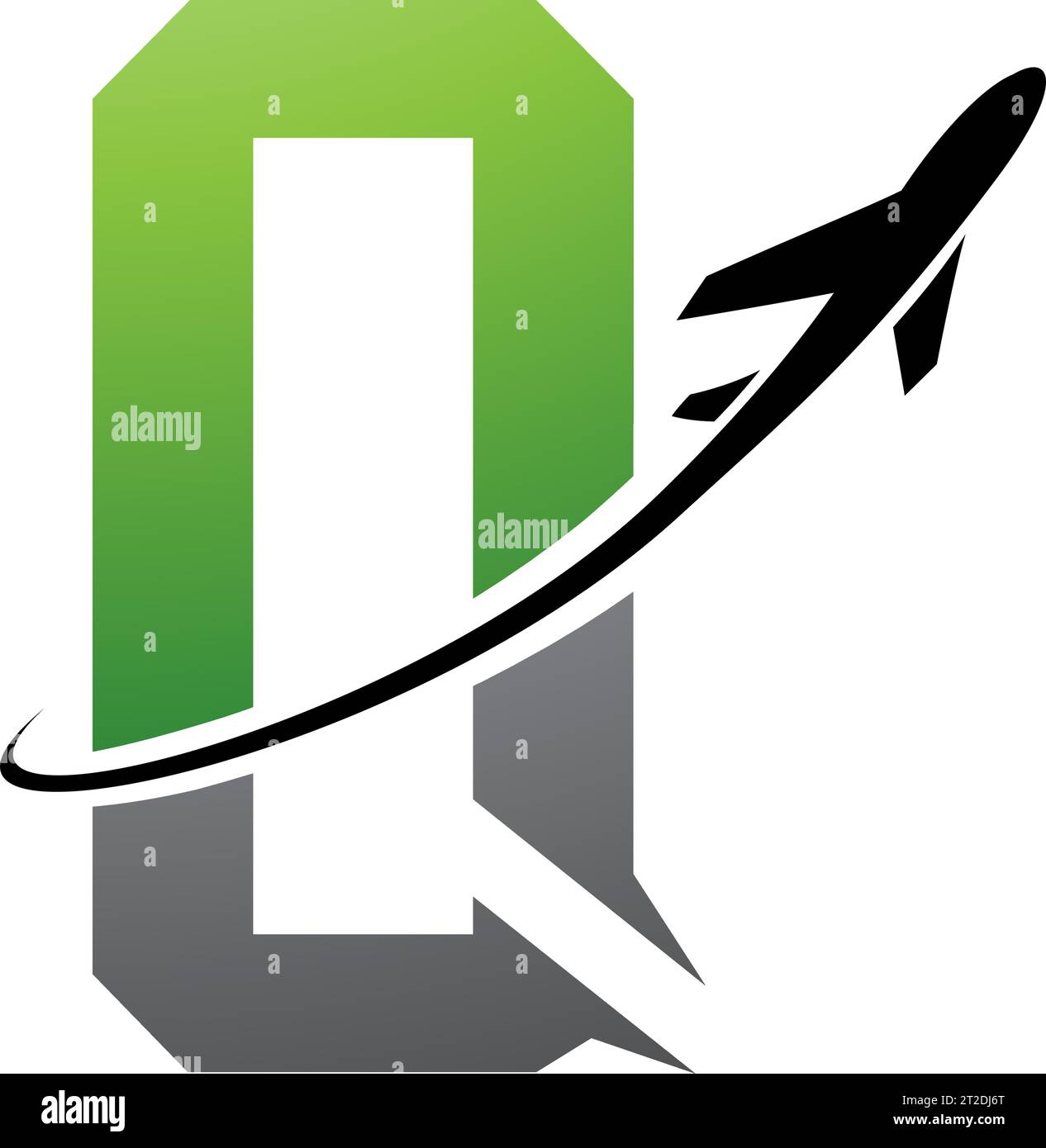 Green and Black Futuristic Letter Q Icon with an Airplane on a White ...