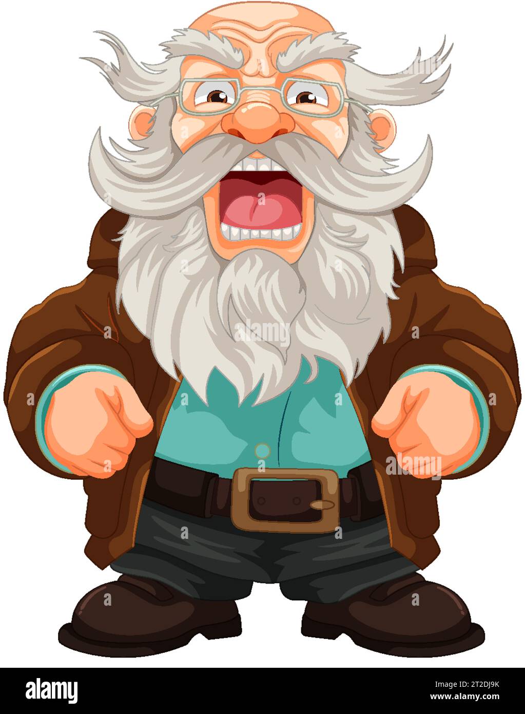 A vector cartoon illustration of an angry bald old man with a beard and ...