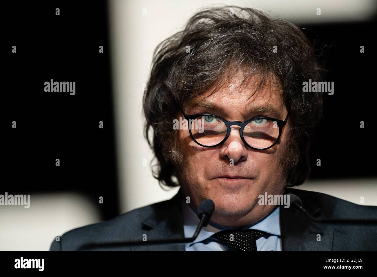 Presidential candidate Javier Milei of La Libertad Avanza speaks to ...