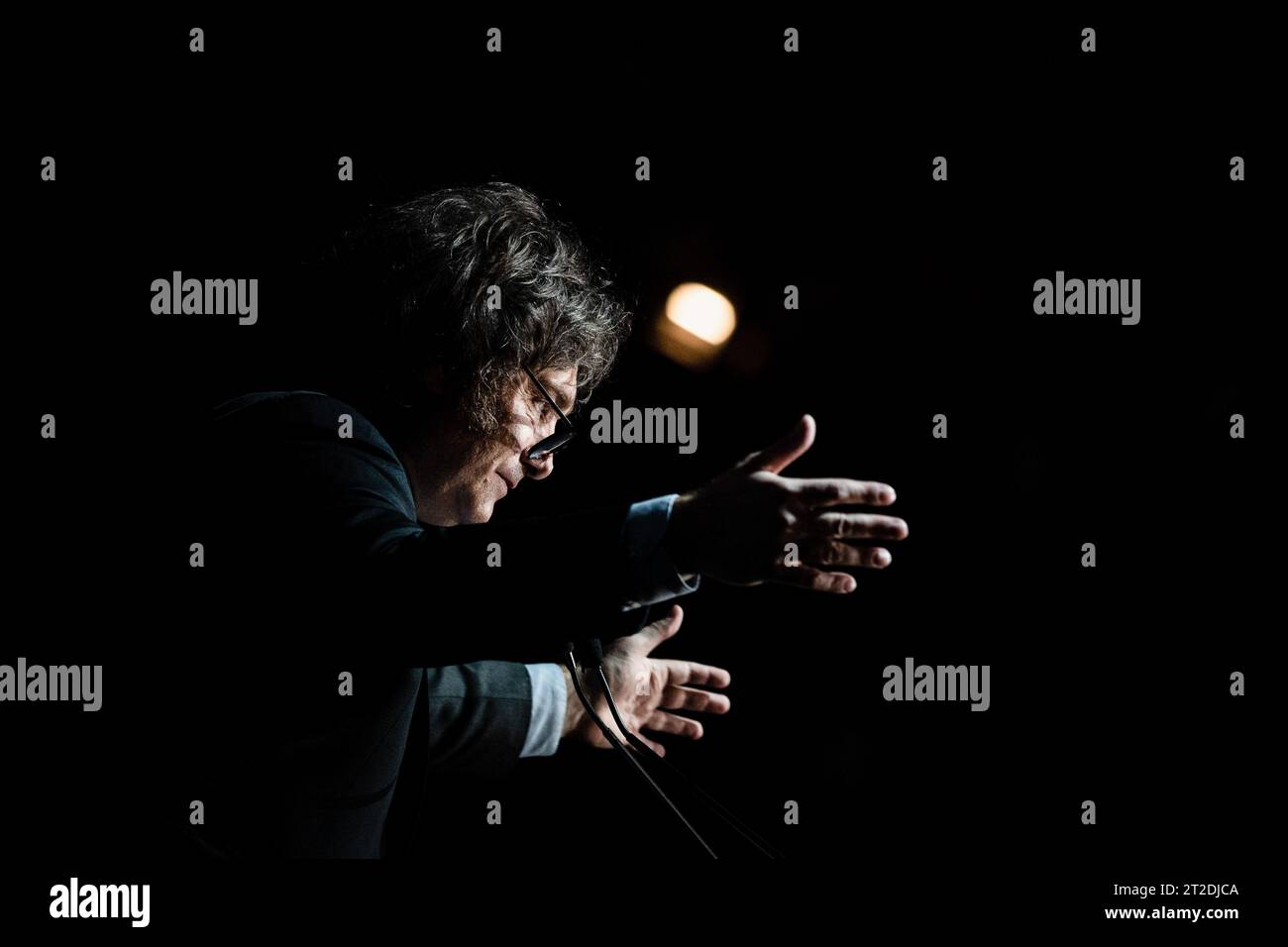 Presidential candidate Javier Milei of La Libertad Avanza speaks to ...