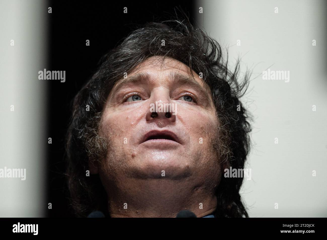 Presidential candidate Javier Milei of La Libertad Avanza speaks to ...