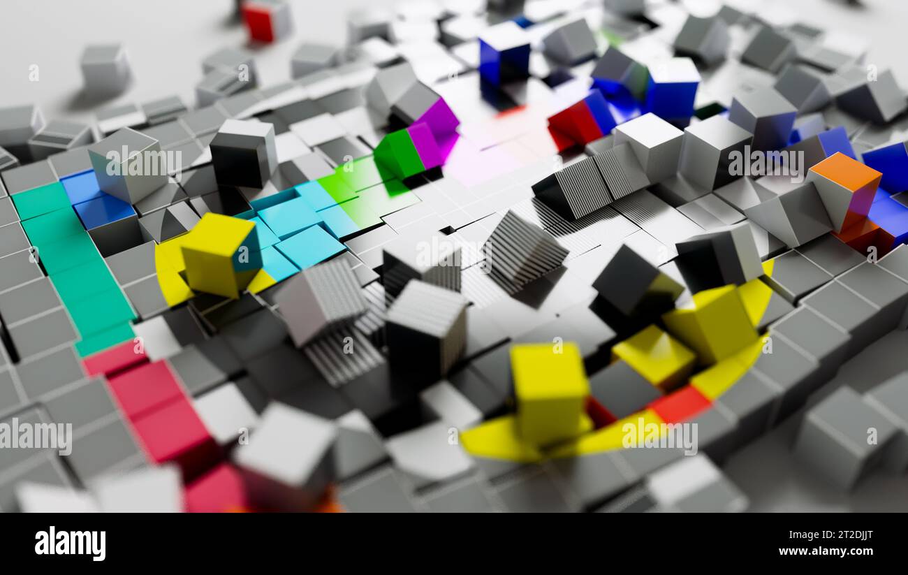 A concept of a break in transmission signal TV colour bars test card ...