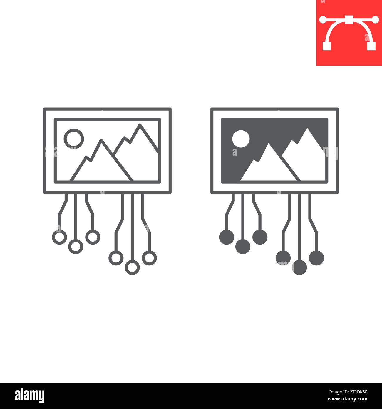 AI generated image line and glyph icon, technology and artificial intelligence, cryptoart vector ...