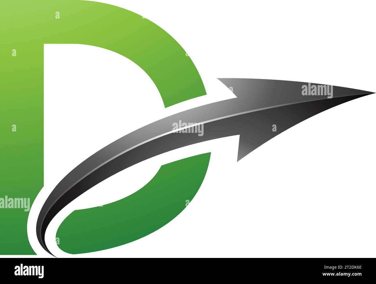 Green and Black Uppercase Letter D Icon with a Glossy Arrow on a White ...