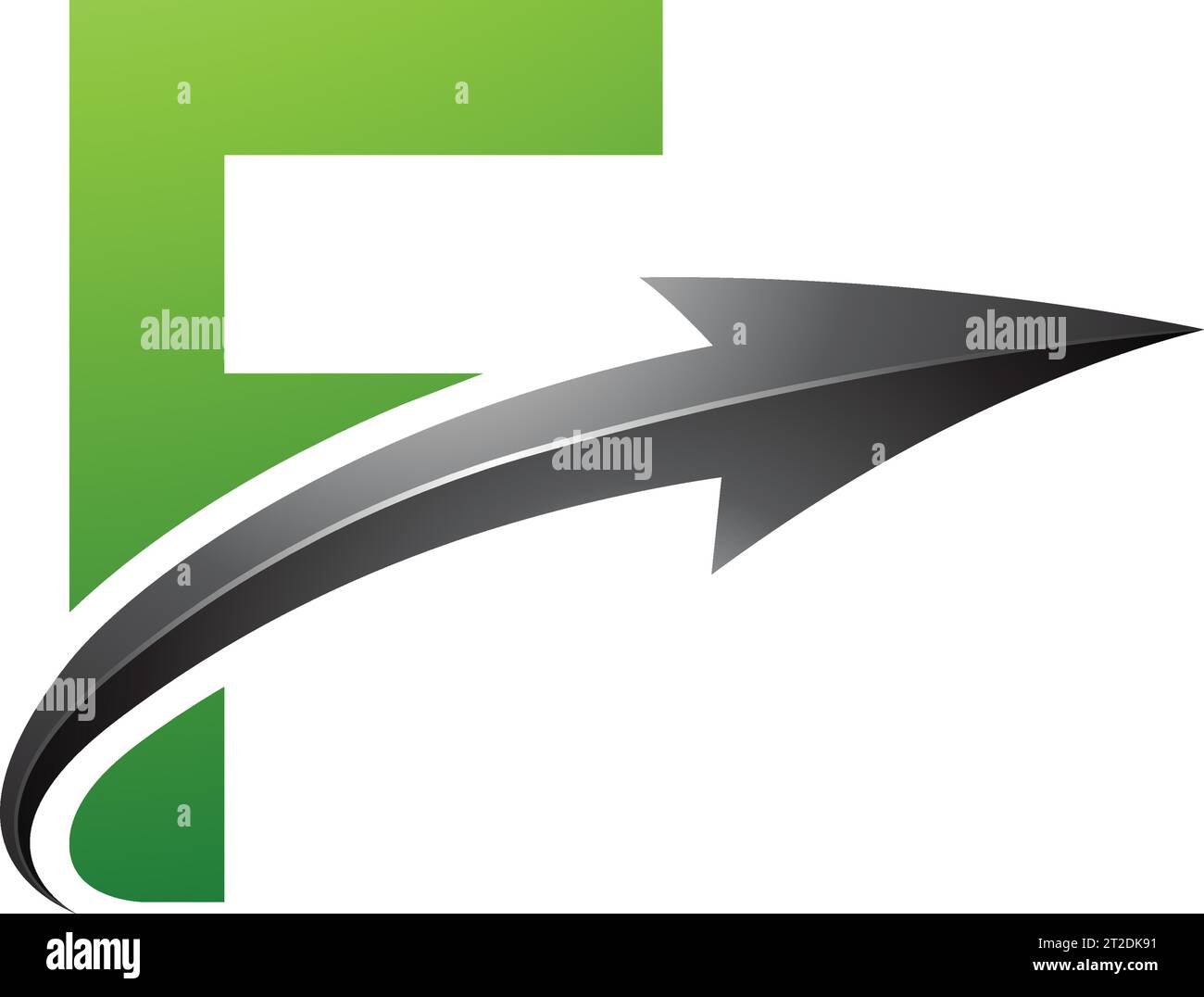 Green and Black Uppercase Letter F Icon with a Glossy Arrow on a White ...