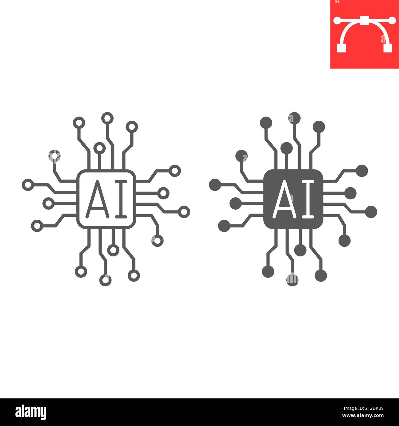 AI chip line and glyph icon, technology and artificial intelligence ... AI chip line and glyph icon, technology and artificial intelligence ...
