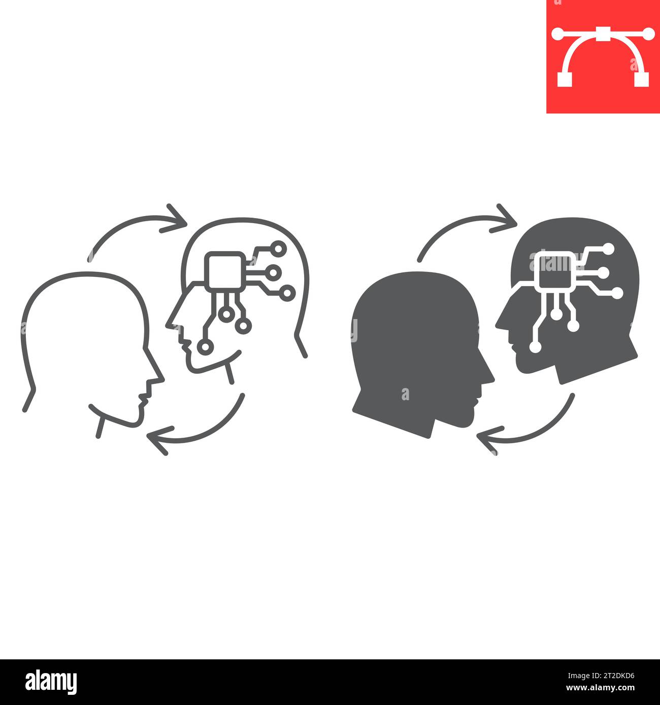 AI communication line and glyph icon, technology and artificial ...