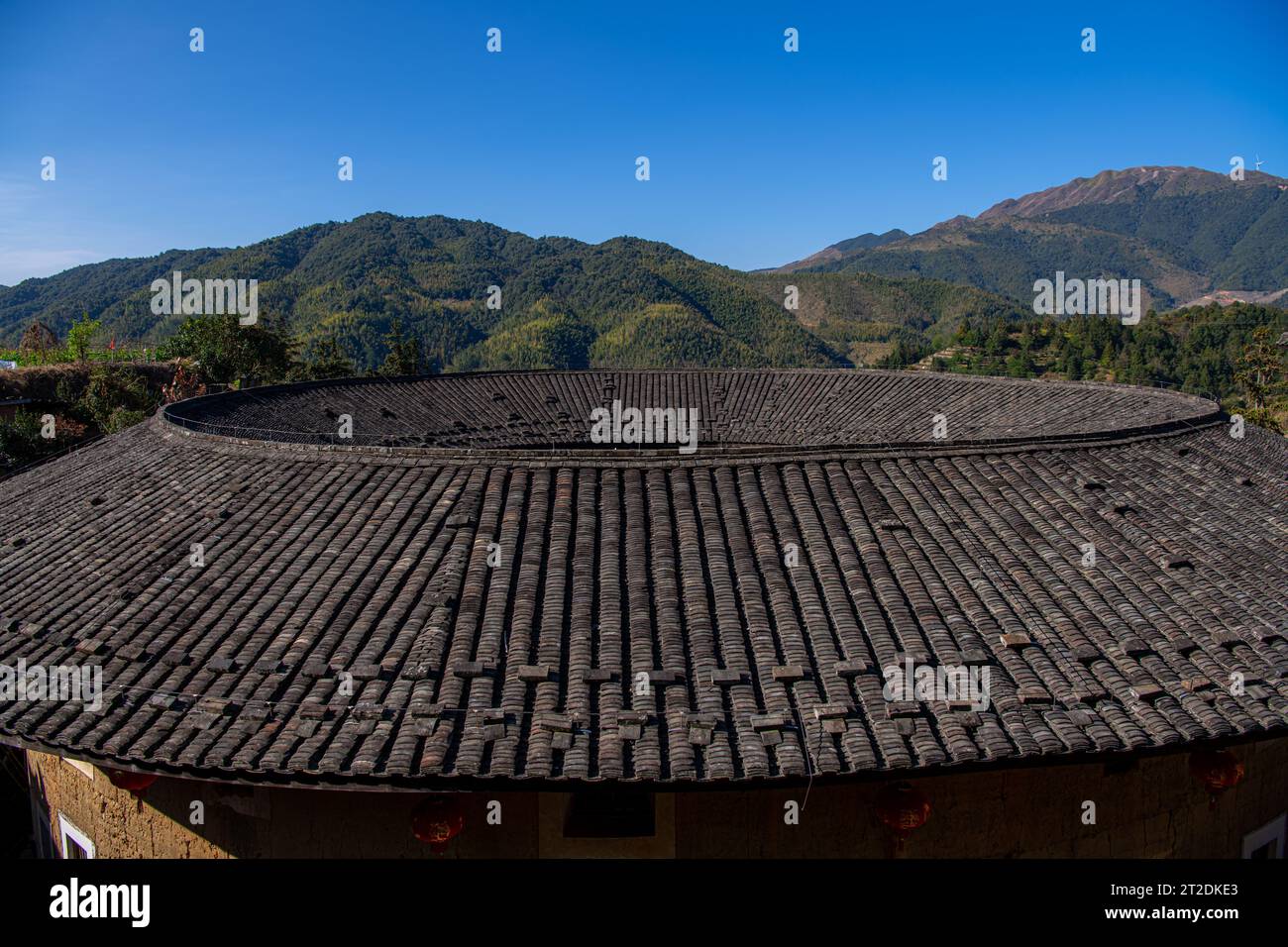 Tulou, Fujian province, China Hakka architecture, close up on the roof ...