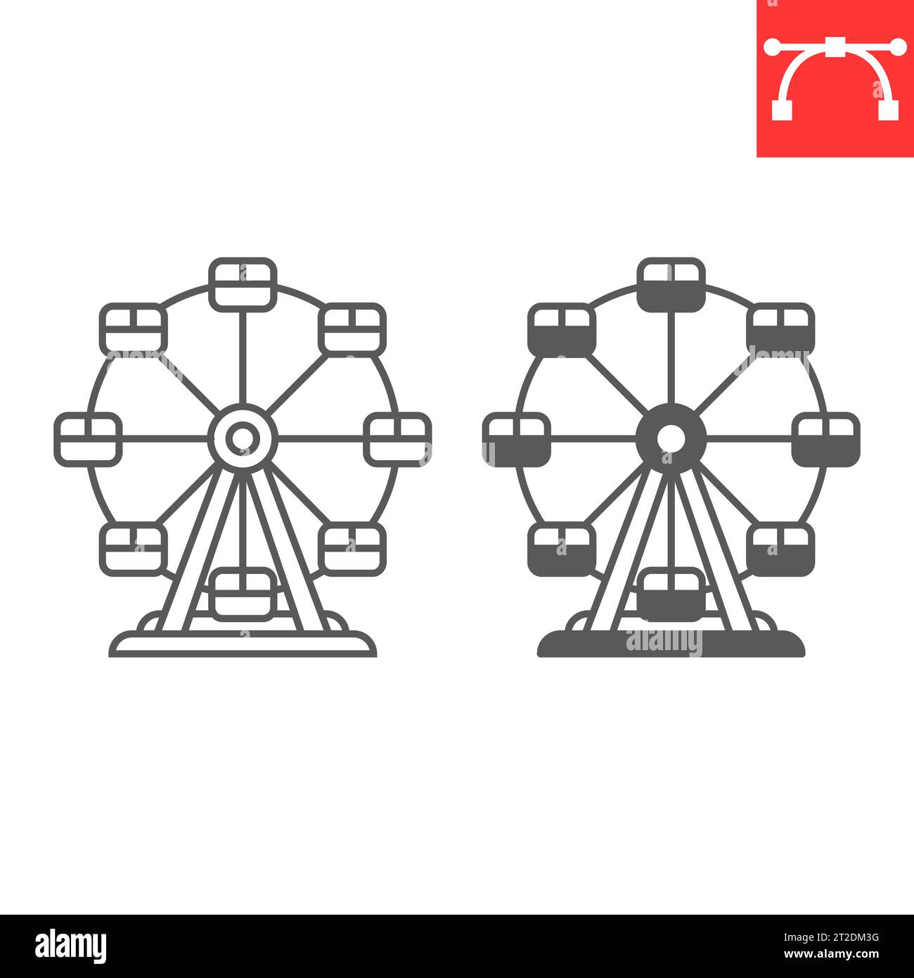 Ferris wheel line and glyph icon, oktoberfest and entertainment ...