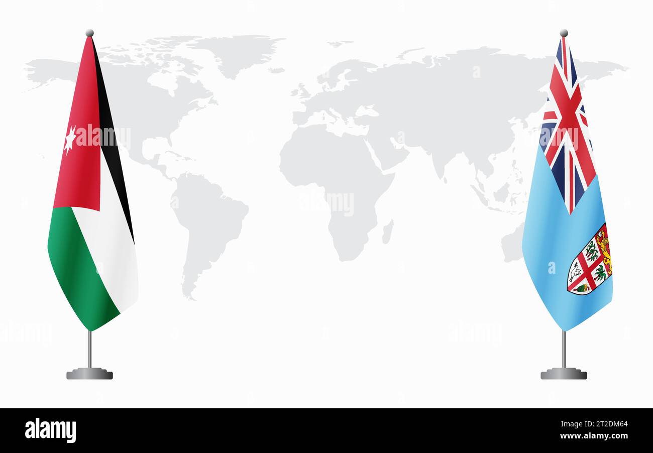 Jordan and Fiji flags for official meeting against background of world ...