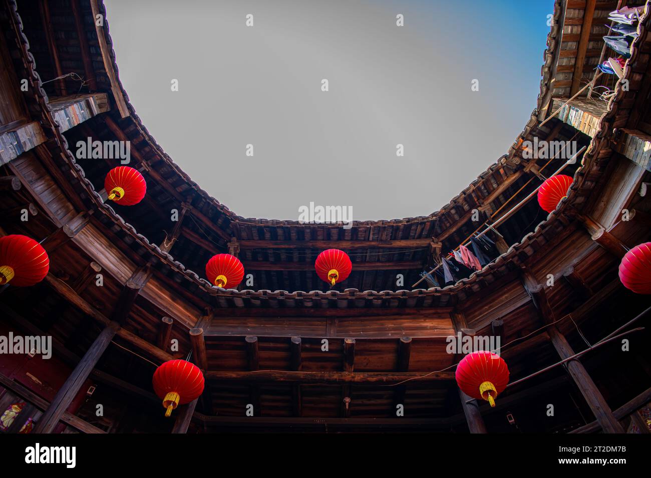 Close up on The round roof of the buildings inside Fujian earthen ...