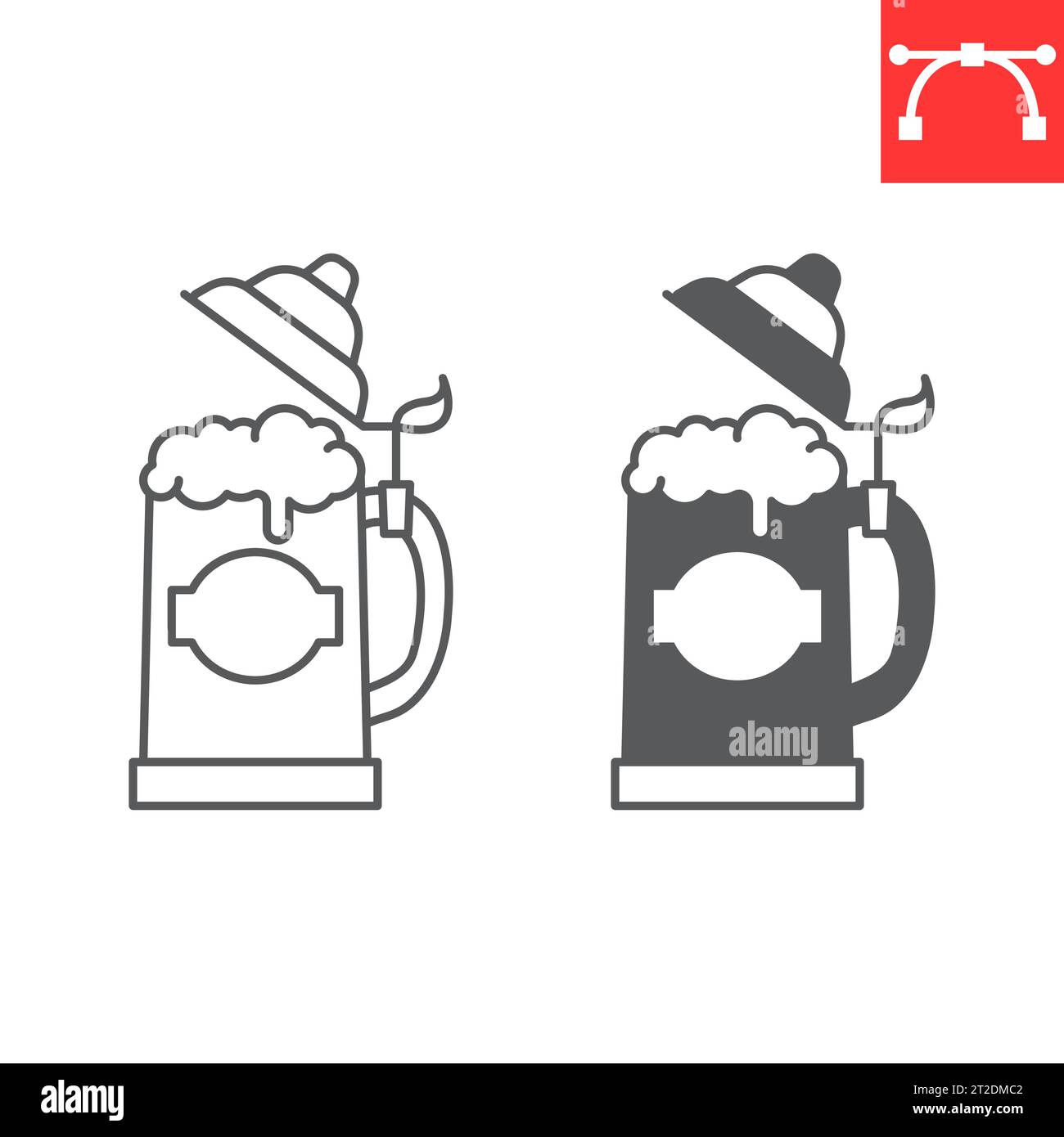 Beer stein line and glyph icon, oktoberfest and alcohol drink, foamy ...