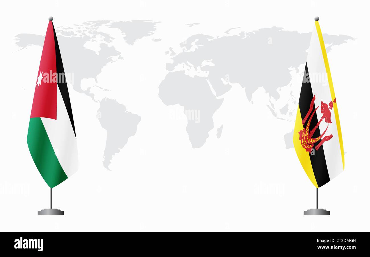 Jordan and Brunei flags for official meeting against background of ...