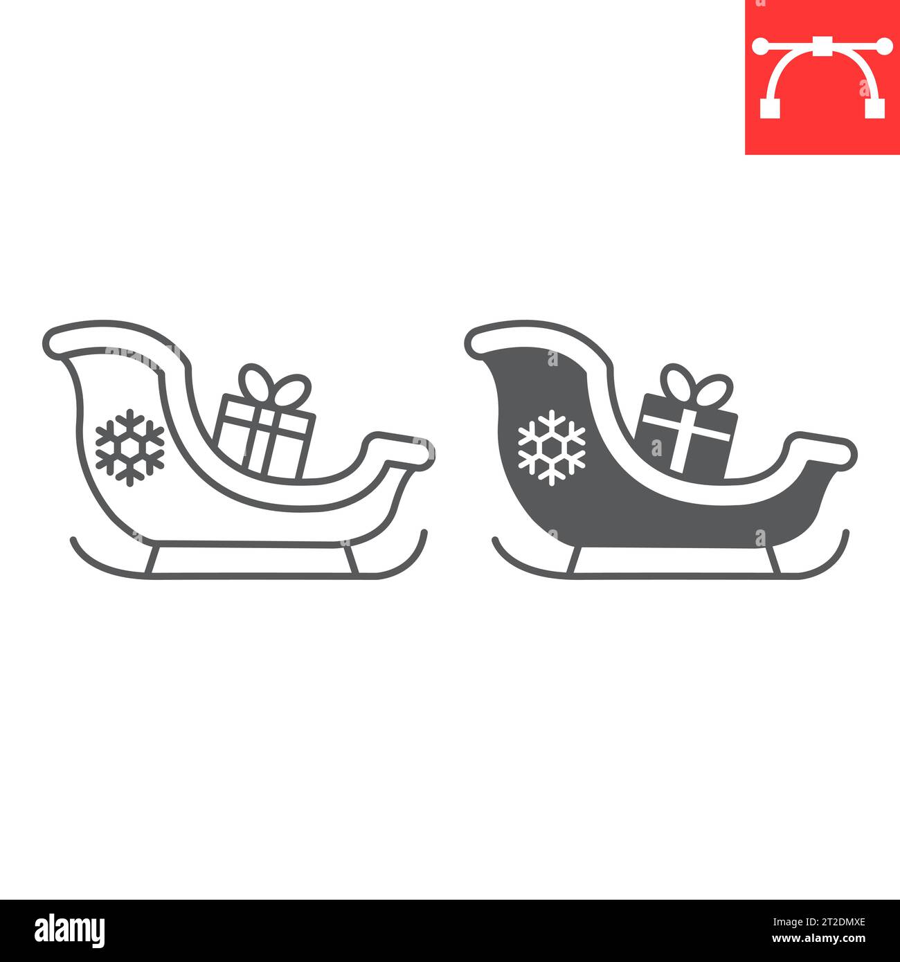 Santa sleigh line and glyph icon, holiday and merry christmas, xmas ...