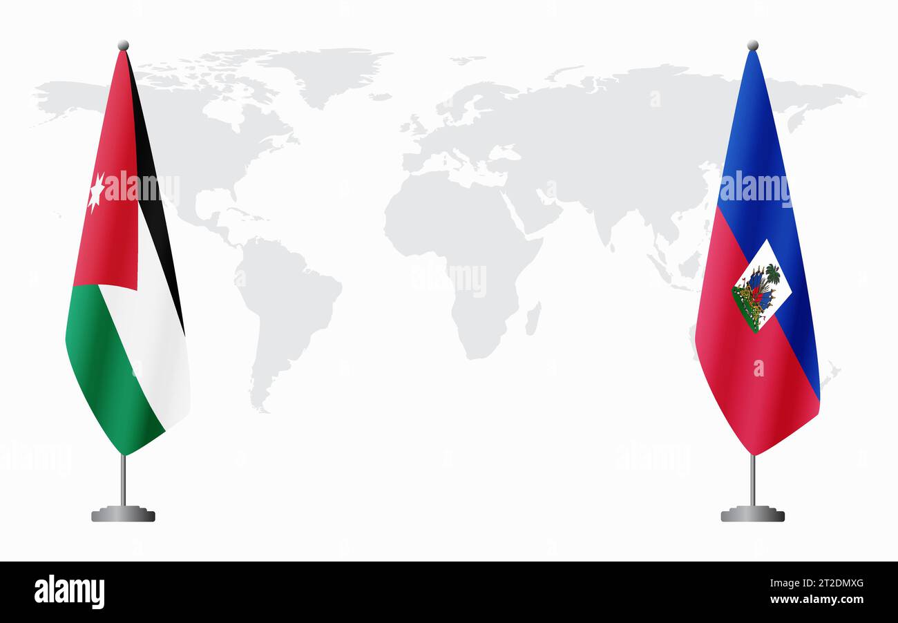Jordan and Haiti flags for official meeting against background of world ...