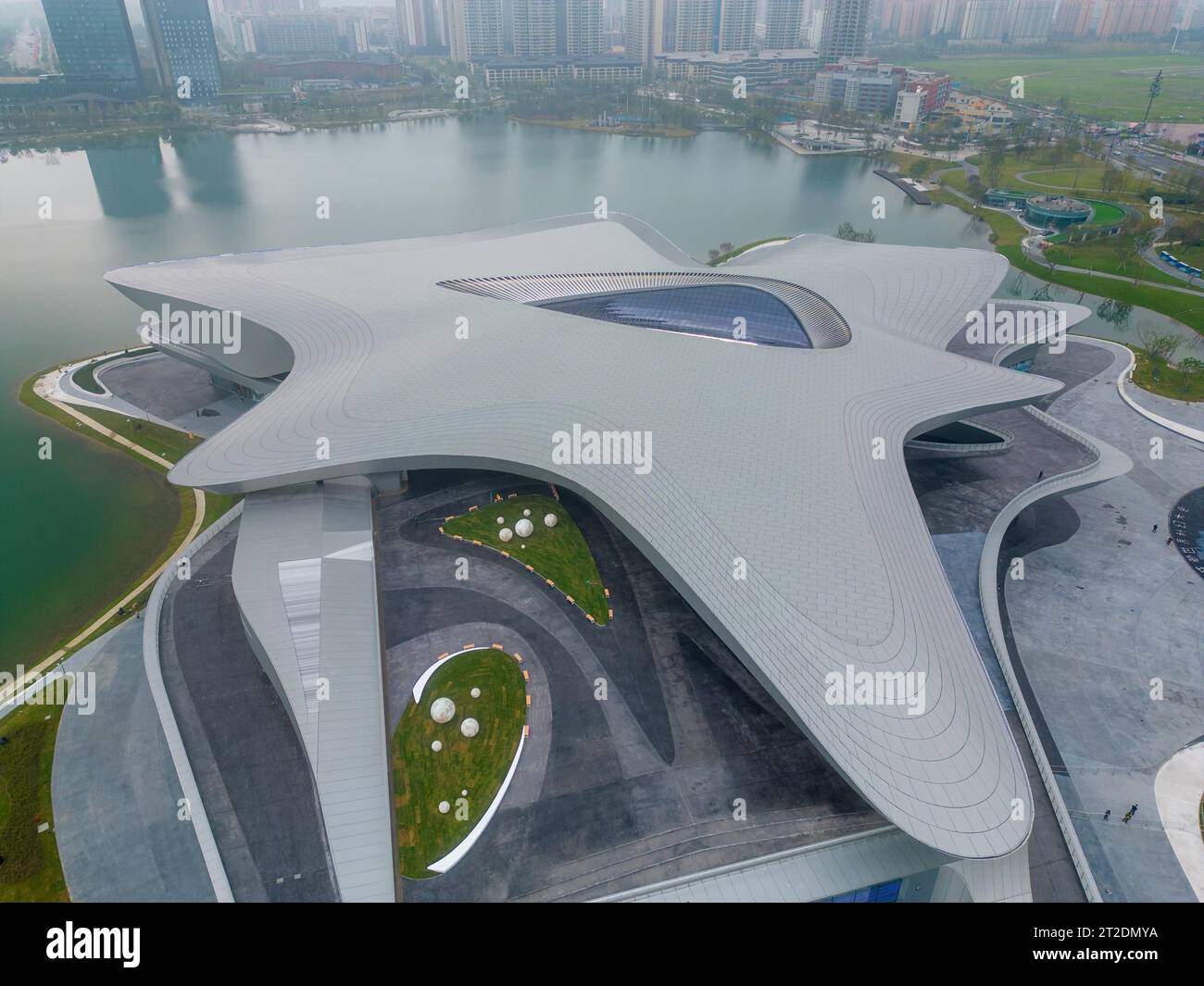 Aerial photo shows Chengdu Science Fiction Museum, the main venue for ...