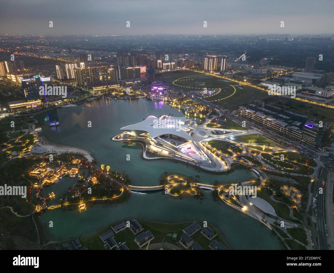 Aerial photo shows Chengdu Science Fiction Museum, the main venue for ...