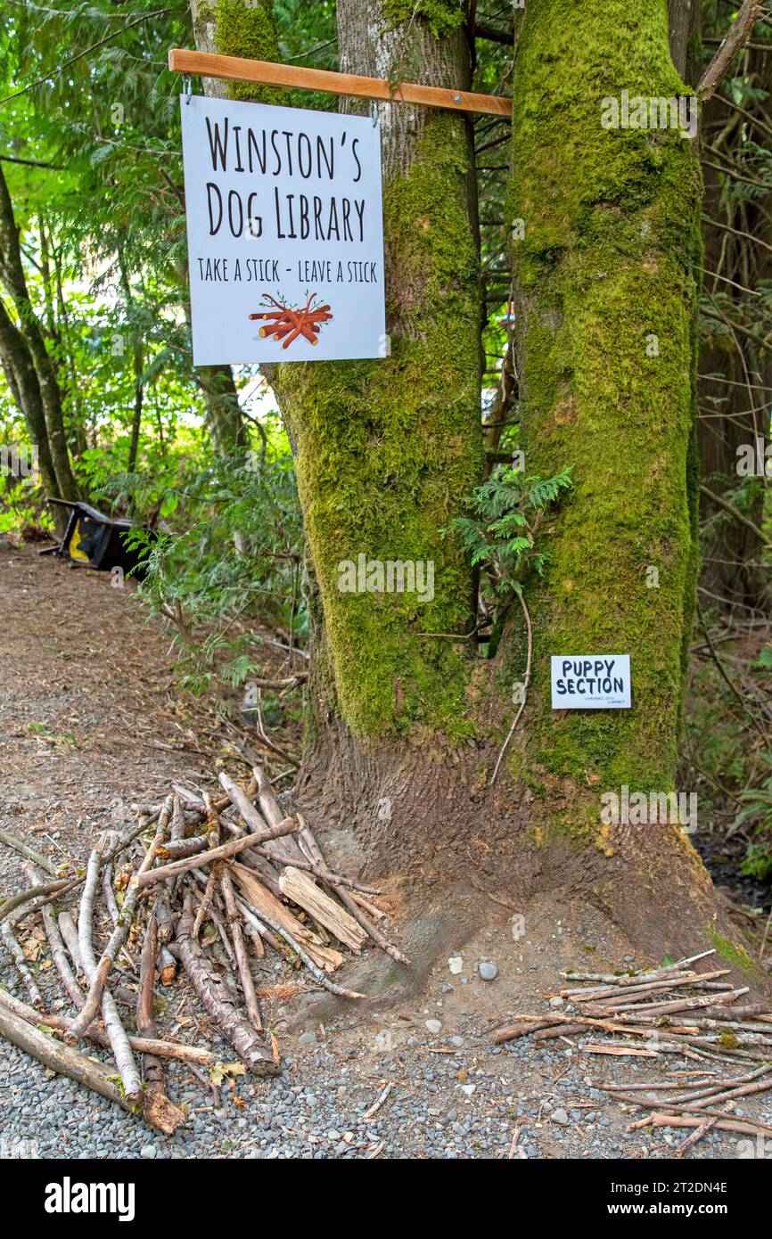 Stick library for dogs along the Galloping Goose Trail, Vancouver ...