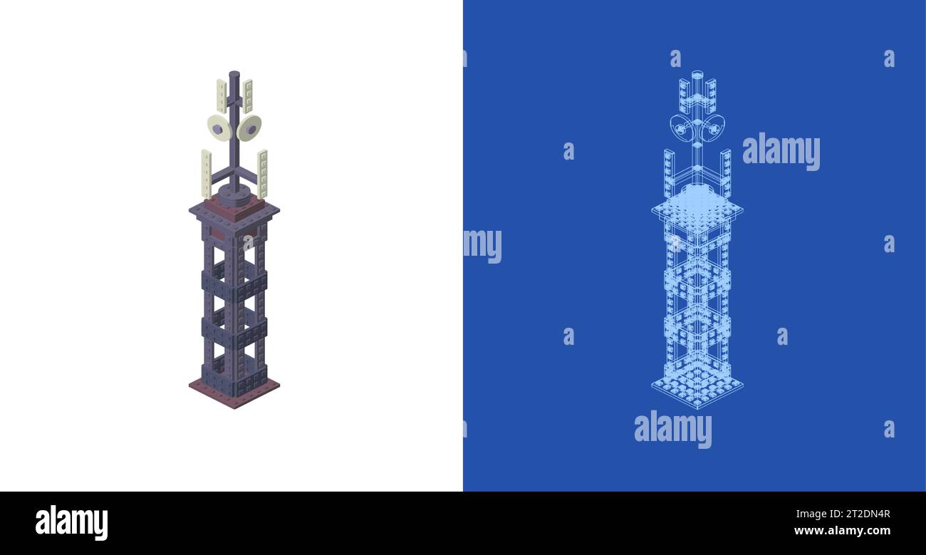 Concept with mobile phone tower in isometric style for print and ...
