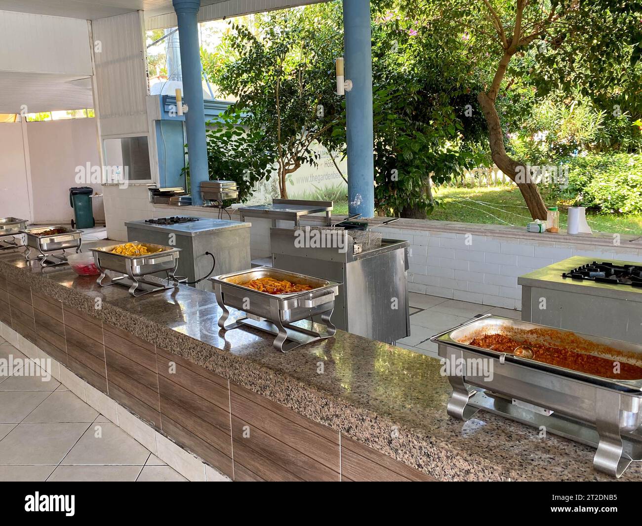 Open kitchen food at an all-inclusive hotel in a touristic warm ...
