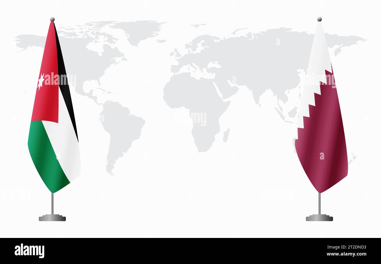 Jordan and Qatar flags for official meeting against background of world ...