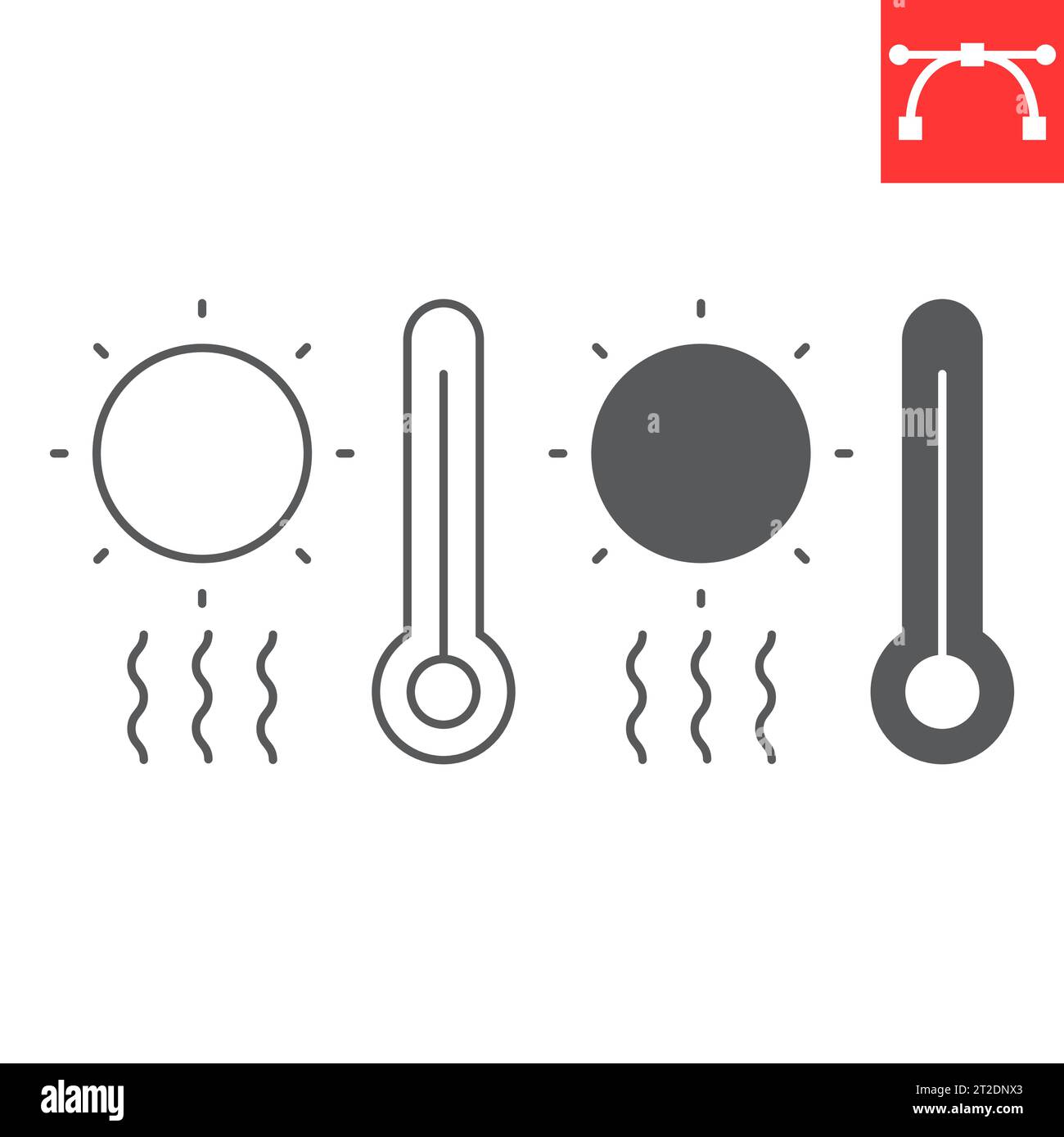 Hot weather line and glyph icon, climate change and sun with ...