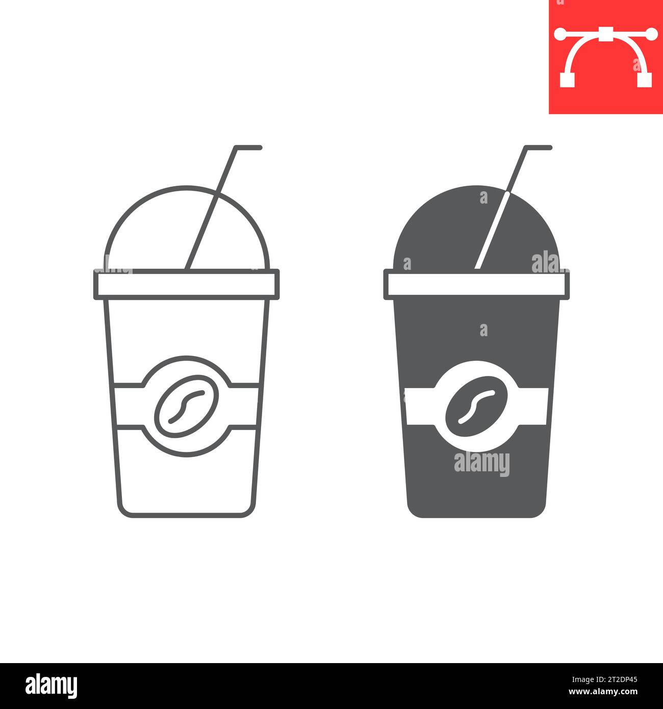 Iced coffee line and glyph icon, frappe and drink, ice latte vector ...