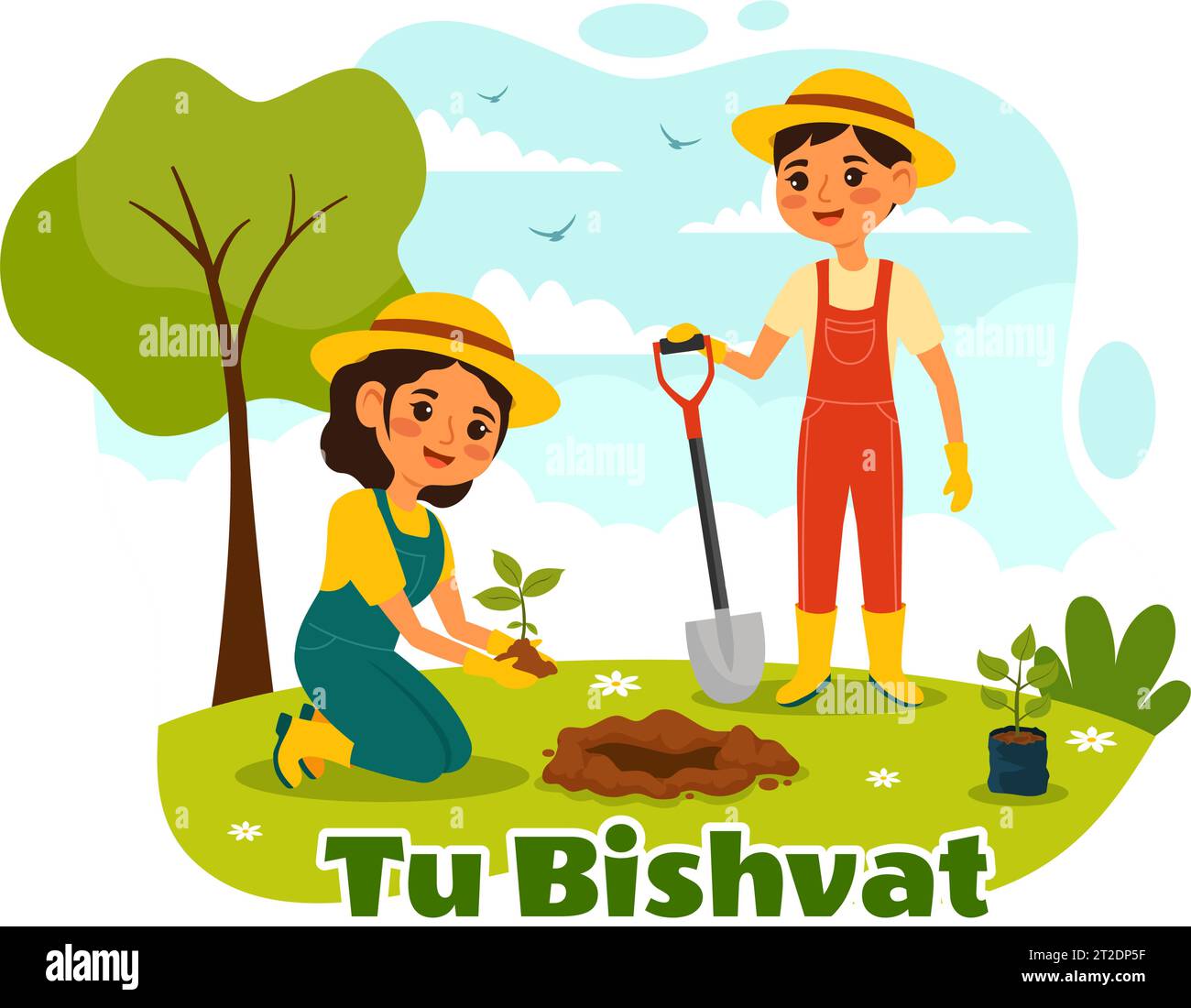 Tu Bishvat Vector Illustration. Translation the Jewish New Year for ...