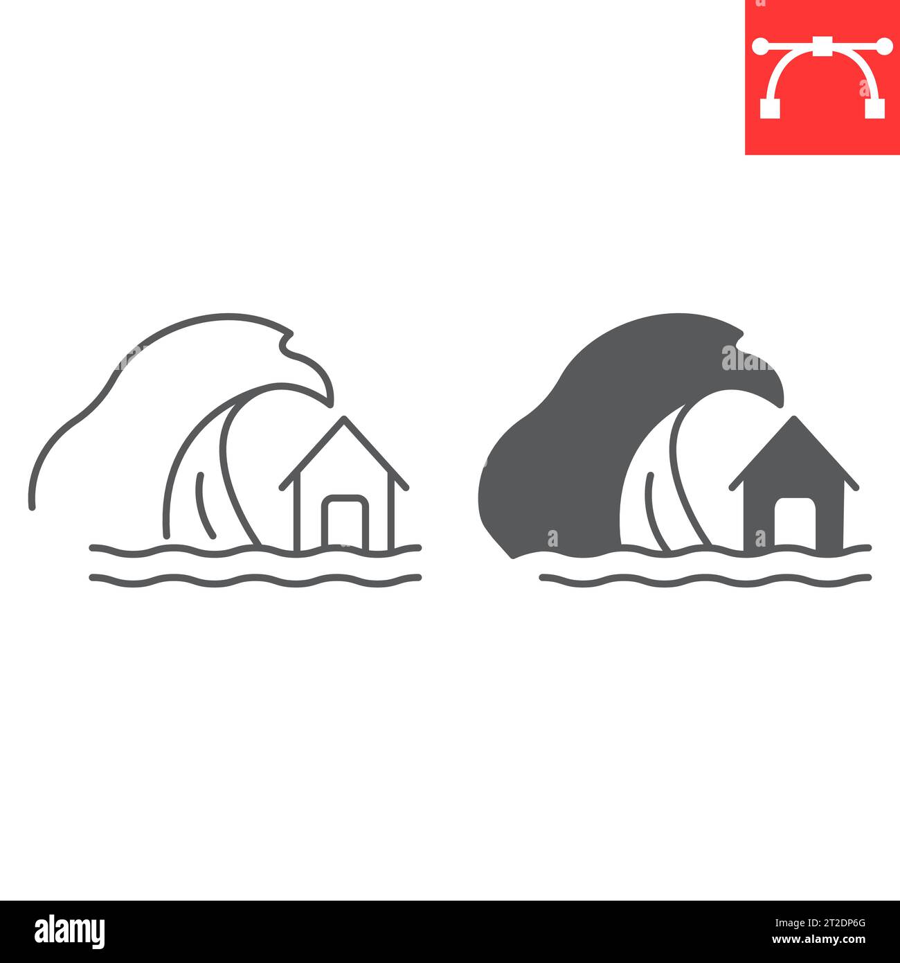 Tsunami line and glyph icon, house flood and ecology, ocean wave vector ... Tsunami line and glyph icon, house flood and ecology, ocean wave vector ...