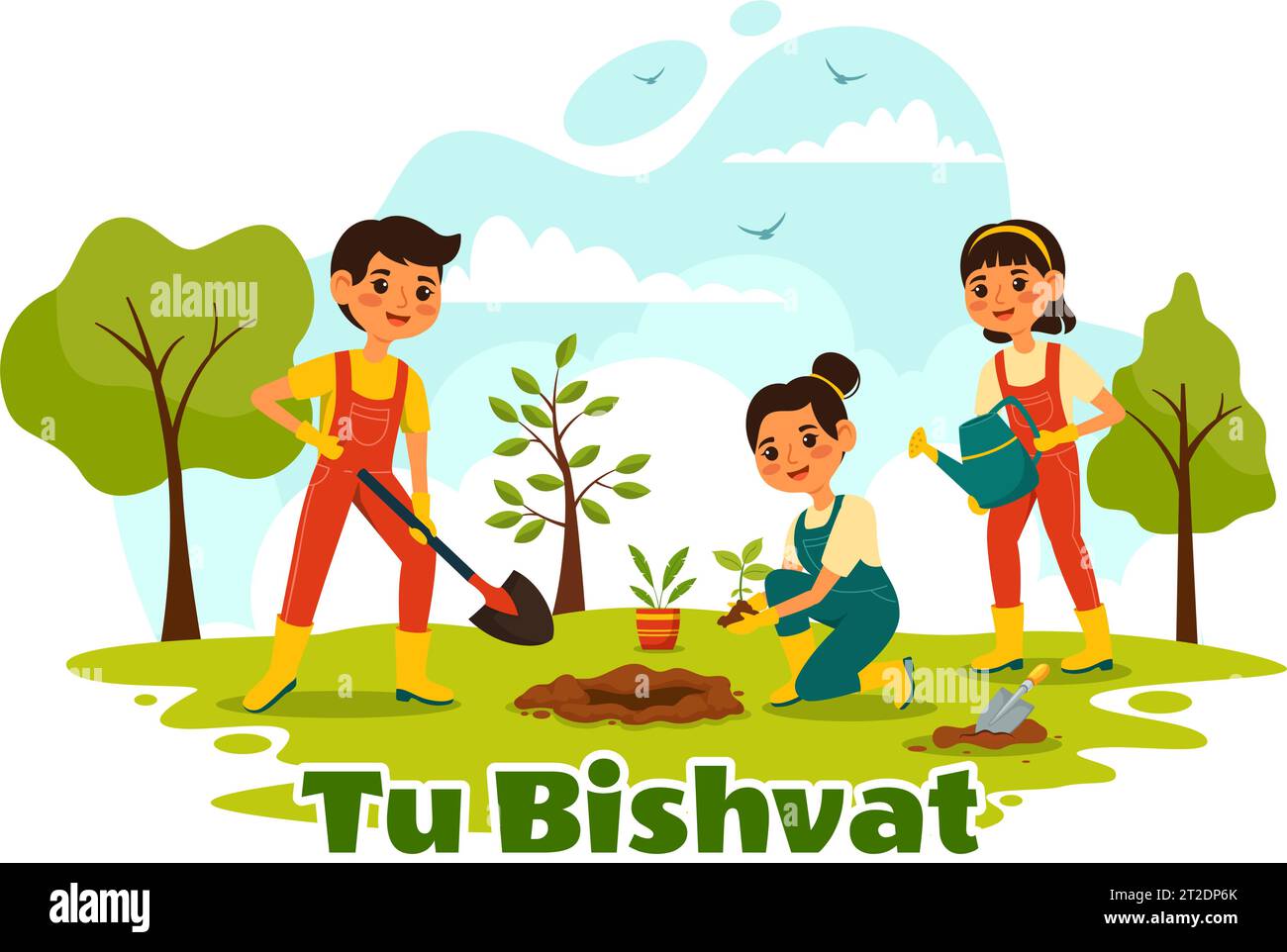 Happy Tu Bishvat Vector Illustration. Translation the Jewish New Year ...