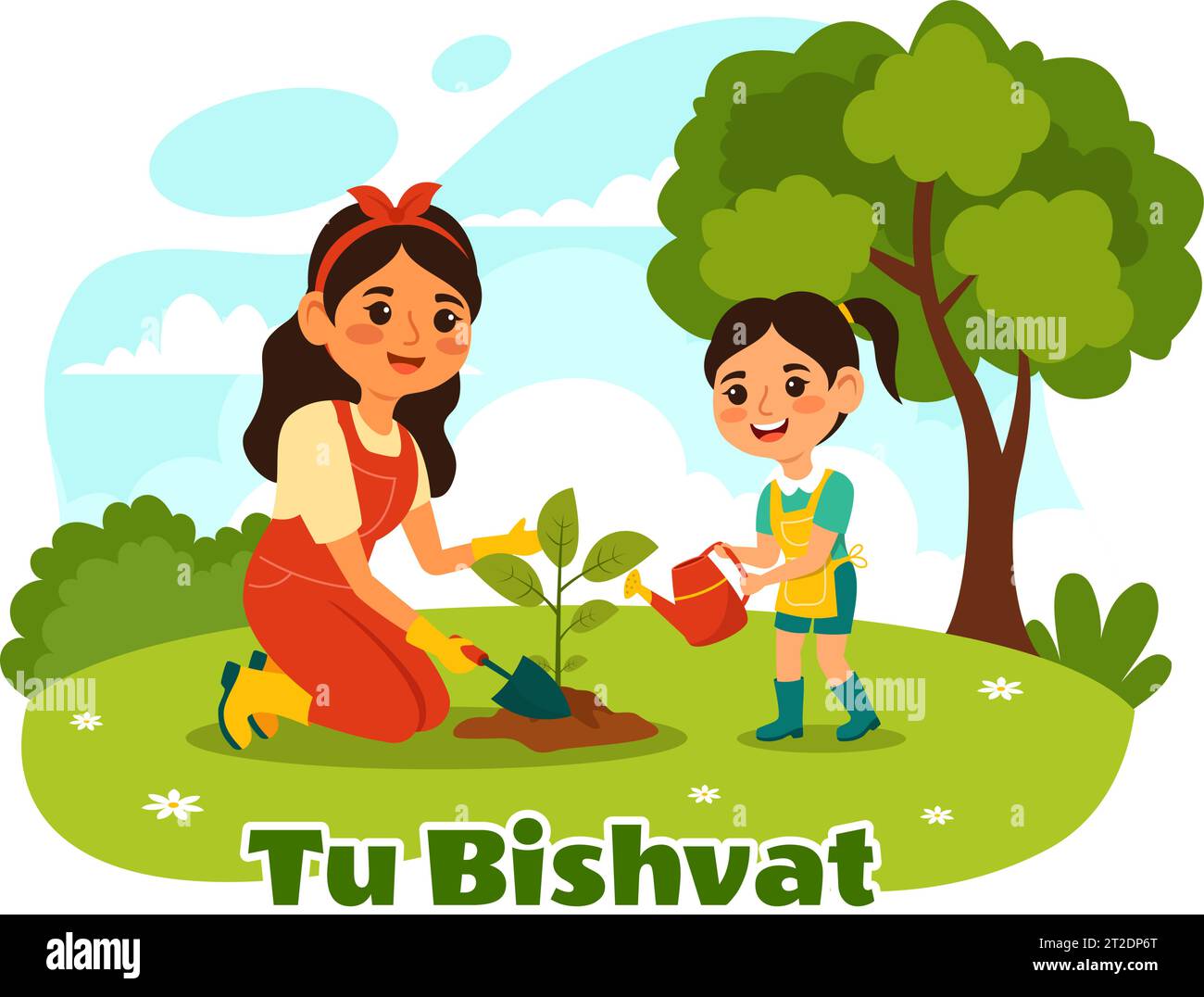 Happy Tu Bishvat Vector Illustration. Translation the Jewish New Year ...