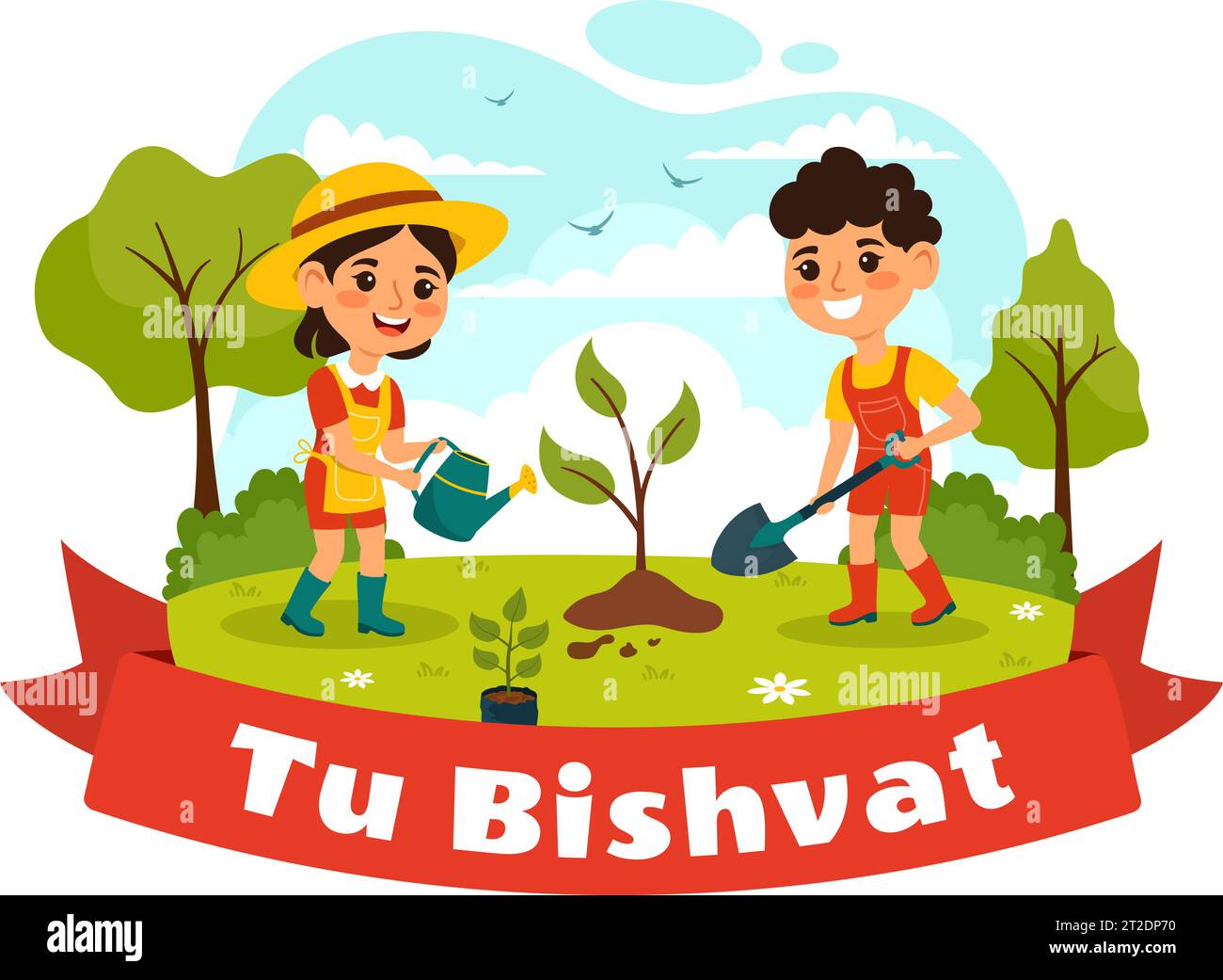 Happy Tu Bishvat Vector Illustration. Translation the Jewish New Year ...