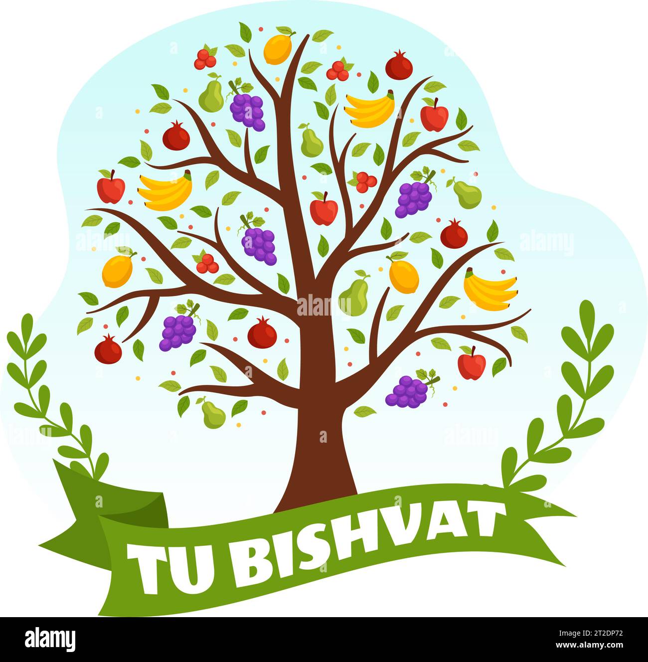 Happy Tu Bishvat Vector Illustration. Translation the Jewish New Year ...