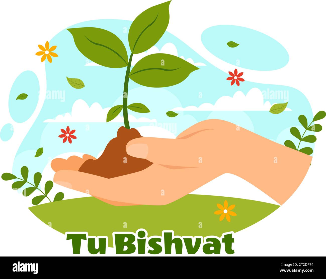 Happy Tu Bishvat Vector Illustration. Translation the Jewish New Year ...