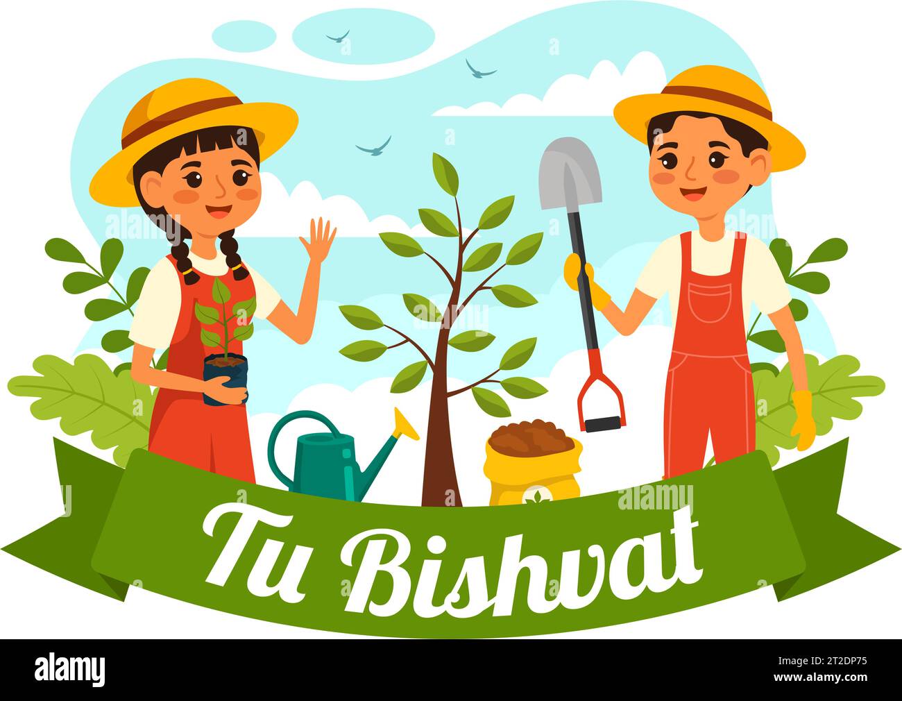 Happy Tu Bishvat Vector Illustration. Translation the Jewish New Year ...