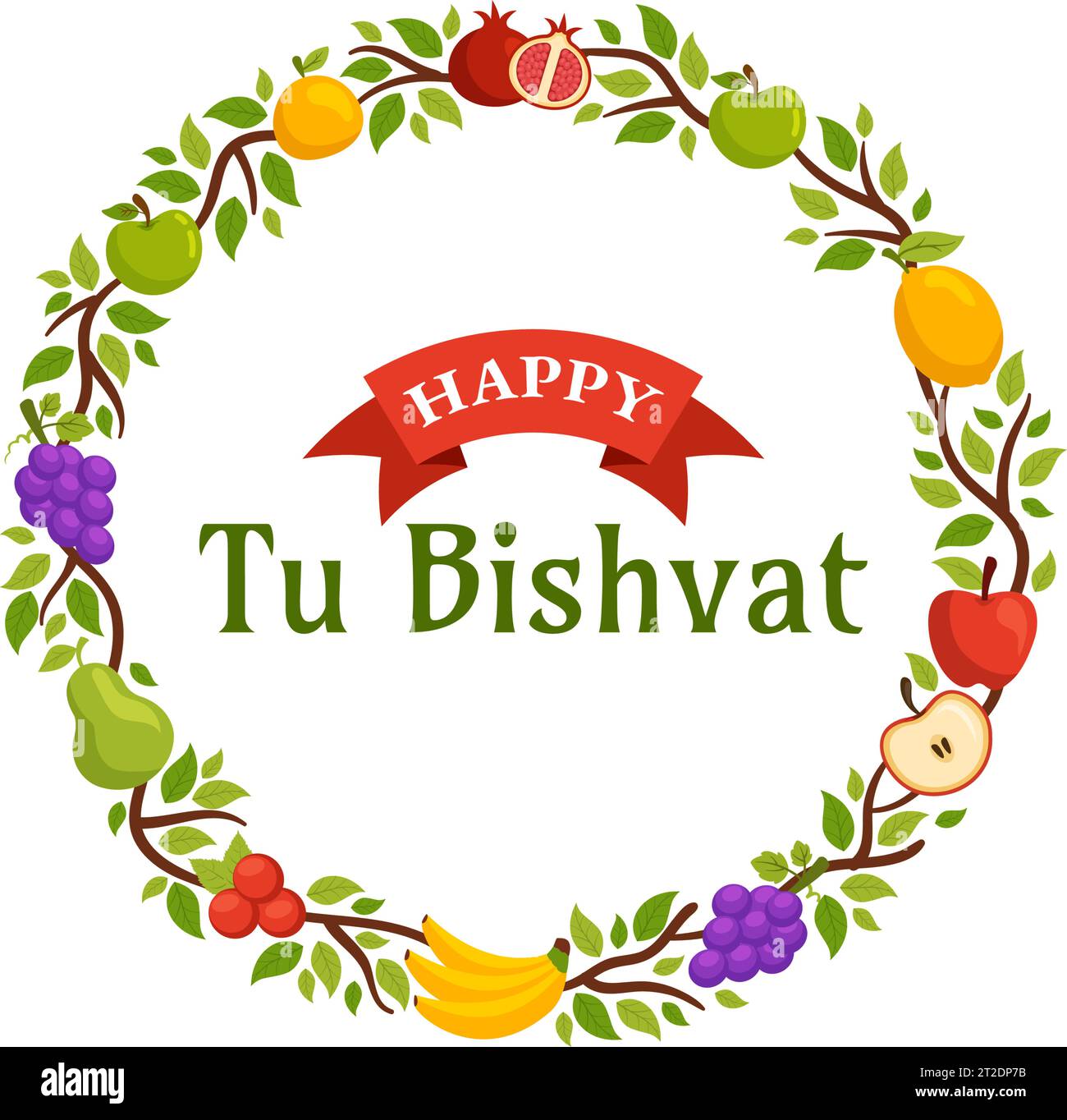 Happy Tu Bishvat Vector Illustration. Translation the Jewish New Year ...